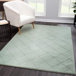 Carpet City Hochflor-Teppich »Moment« rechteckig 31 mm Höhe besonders weich, Kaninchen Fell Haptik, 3D-Effekt, Rauten, Wohnzimmer grün...