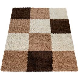 Paco Home Hochflor-Teppich »Mango 316« rechteckig 34 mm Höhe weicher Shaggy, modernes kariertes Design braun Obermaterial: 100% Polypropylen B :...