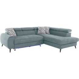 COTTA Ecksofa &raquo;Mia L-Form mit 3 Zierkissen&laquo; wahlweise mit Bettfunktion, Bettkasten, Beleuchtung & Wireless-Charger grau 100% Polyester
