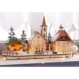 Home Affaire Weihnachtsdorf »mit idyllischer Winterlandschaft« Weihnachtsdeko aus Holz, mit LED-Beleuchtung, Breite ca. 50 cm natur