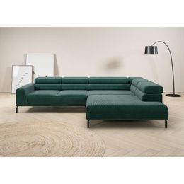 Places of Style Ecksofa »Antonelli, L-Form, inkl. Kopfteilverstellung, Breite 312 cm« mit elektrischer Sitztiefenverstellung, in Cord, grün grün