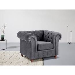 Home Affaire Sessel &raquo;Chesterfield B/T/H: 105/69/74 cm&laquo; mit hochwertiger Knopfheftung, auch in Leder grau 100% Polyester