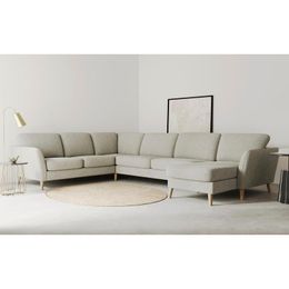 Home Affaire Wohnlandschaft &raquo;MARSEILLE XXL 349cm, U-Form, Ottomane rechts/links w&auml;hlbar&laquo; Massivholzbeine Eiche, Landhausstil, Wellenunterfederung 