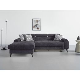 COTTA Ecksofa »Mia L-Form mit 3 Zierkissen« wahlweise mit Bettfunktion, Bettkasten, Beleuchtung & Wireless-Charger black 0