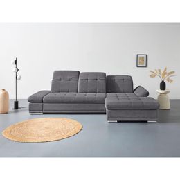 COTTA Ecksofa &raquo;Holiday L-Form mit Sitztiefen-, Armteil- und Kopfteilverstellung&laquo; wahlweise mit Bettfunktion & Bettkasten grau 90% Polyester, 10% 