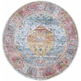 CarpetFine Teppich &raquo;Esha&laquo; rund 8 mm H&ouml;he Vintage Orient Look, in sch&ouml;ner Farbgebung, Wohnzimmer multi Obermaterial: 100% Polypropylen &Oslash; 200 cm 1...