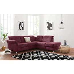 Sit & More SIT&MORE Ecksofa »Darwin L-Form« inklusive Federkern, wahlweise mit Kopfteilverstellung, Bettfunktion bordeaux