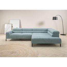 Places of Style Ecksofa »Antonelli, L-Form, inkl. Kopfteilverstellung, Breite 312 cm« mit elektrischer Sitztiefenverstellung, in Cord, bleu bleu