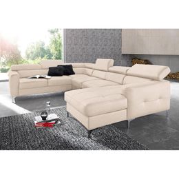 COTTA Polstergarnitur &raquo;Sammy U-Form&laquo; Set, Tiefe der Recamiere 169 cm, Set bestehend aus: Wohnlandschaft mit Kopfteilverstellung & Hocker beige