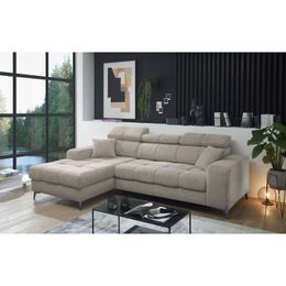 ED EXCITING DESIGN Ecksofa »Sydney L-Form« mit Bettfunktion, Bettkasten, Kopfteilverstellung & 2 Zierkissen beige