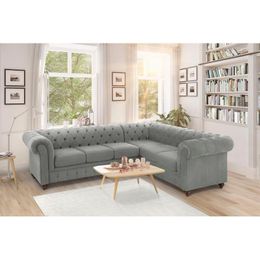 Home Affaire Chesterfield-Sofa »Duc Ecksofa L-Form« hochwertige Knopfheftung im Rücken, Samtoptik mit changierender Optik hellgrau