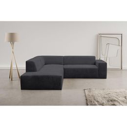 WERK2 Ecksofa »Zeus-M, tolles Sofa mit schönen Details, L-Form« Curvy Trend Garnitur, urbane Optik, komfortable Wellenunterfederung Anthrazit