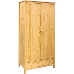Home Affaire Kleiderschrank mit sichtbarer Maserung und Kleiderstange beige Massivholz