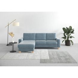 Home Affaire Ecksofa »Summer L-Form« mit Recamiere, mit oder ohne Bettfunktion und Bettkasten, Cord-Bezug blau/grau