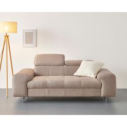 COTTA 2-Sitzer &raquo;Chef&laquo; Big-Sofa mit Kopfteilverstellung, edle Metallkufen braun Softlux -Kunstleder;NaturLeder (echtes Rindsleder);Luxus-Microfaser (