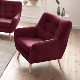 exxpo - SOFA FASHION Sessel »Scandi, Loungesessel mit tollem Sitzkomfort, hochwertige Polsterung« bequem, hohe Holzfüße burgundy