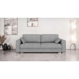 Inosign 3-Sitzer »Stevinson Schlafsofa mit Bettkasten, Maße B/H/T: 229/87/97 cm« mit Wellenunterfederung, 2 Rückenkissen und 2 Zierkissen hellgrau