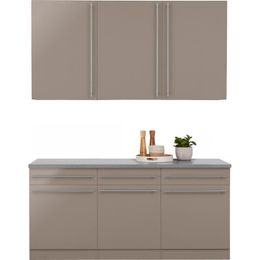 Wiho-K&uuml;chen WIHO K&Uuml;CHEN K&uuml;che &raquo;Chicago&laquo; ohne E-Ger&auml;te, Breite 180 cm K&uuml;che: braun + Front: Tr&uuml;ffel Glanz + Korpus: tr&uuml;ffelfarben + Arbeitsplatte: Canvas Grau