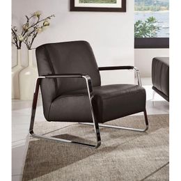 W.Schillig Cocktailsessel »quadroo Designsessel, Loungesessel« mit bezogenen Armlehnen, Gestell in Chrom glänzend braun Z59