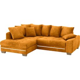 Ecksofa &raquo;Nikita II, L-Form&laquo; mit Kaltschaum, RGB-LED Beleuchtung, wahlweise mit Bett, Bettkasten orange Dolce (100% Polyester)