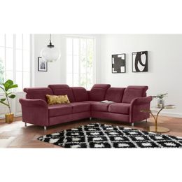 Sit & More SIT&MORE Ecksofa »Darwin L-Form« inklusive Federkern, wahlweise mit Kopfteilverstellung, Bettfunktion bordeaux