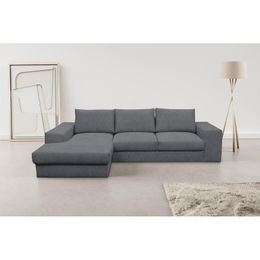 WERK2 Ecksofa »Rozzana Design Ecksofa mit hohem Komfort, zeitlos & elegant, L-Form, « in kuschelweichen Trendstoffen Cord, Breitcord und Plüsch Grau