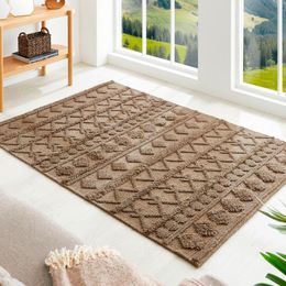 LUXOR living Wollteppich »Hägga« rechteckig 15 mm Höhe Handweb Teppich, reine Wolle, handgewebt, Hoch-Tief Struktur camel Obermaterial: 100% Wolle...