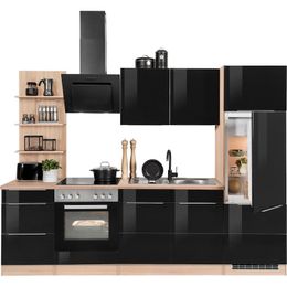 KOCHSTATION Küchenzeile »KS-Brindisi« Breite 270 cm, wahlweise mit E-Geräten, mit MDF-Fronten und Regal Küche: schwarz + Front: schwarz Hochglanz...