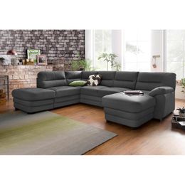 COTTA Wohnlandschaft &raquo;Royale U-Form&laquo; wahlweise mit Bettfunktion schwarz Luxus-Kunstleder, frei im Raum stellbar;Luxus-Microfaser (100% Polyester), 