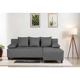 Inosign Ecksofa »IWALANI, Schlafsofa mit Bettkasten, Recamiere beidseitig montierbar« L-Form, B/T/H 199/135/83 cm, Struktur weich & Velvet anthrazit