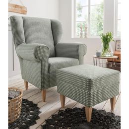 Home Affaire Sessel &raquo;Asino&laquo; mit Hahnentritt Bezug, wahlweise mit Hocker gr&uuml;n Strukturstoff Hahnentritt (55% Polyester, 45% Polyacryl)