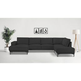 Places of Style Wohnlandschaft »XXL Sofa Oland, Struktur, Flachgewebe, Luxus-Microfaser, Boucle« U-Form, 345 cm, Wellenunterfederung,...