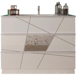 Welltime Waschtisch &raquo;"Vittoria", 3 Schubk&auml;sten, Breite 100 cm&laquo; Soft-Close, inkl. Keramik-Einsatzbecken, Front m. Siebdruck u. Spiegel wei&szlig;