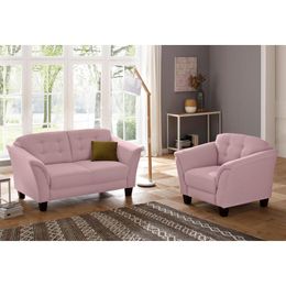 Home Affaire Sessel &raquo;Trondheim&laquo; mit Federkern, Knopfheftung im R&uuml;cken, F&uuml;&szlig;e Buche rosa Flachgewebe (100% Polyester);Luxus-Microfaser (90% Polyester, 