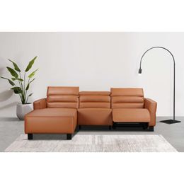 Places of Style Ecksofa »Carpari, L-Form, 263 cm, manuelle o. elektrische Relaxfunktion, « USB A/C und Kopfteilverstellung cognac