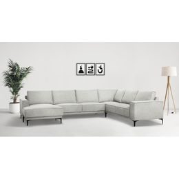 Places of Style Wohnlandschaft »XXL Sofa Oland, Struktur, Flachgewebe, Luxus-Microfaser, Boucle« U-Form, 342 cm, Wellenunterfederung,...