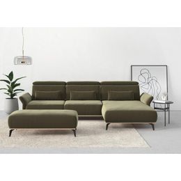 Places of Style Ecksofa »Fjord L-Form« massiv, wahlweise mit Armlehnfunktion, Kopf- Sitztiefenverstellung olive