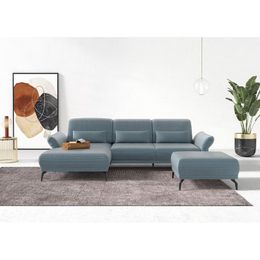 Inosign Ecksofa »Coco L-Form« Sitztiefen-, Arm- und Kopfteilverstellung, Cord-Bezug, Fußhöhe 15 cm blau/grau