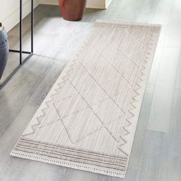 Carpet City Teppich »CLASICO 8931« rechteckig 11 mm Höhe Läufer, Kurzflor, Hochtief-Muster, Boho, Fransen, Wohnzimmer beige Obermaterial: 100%...