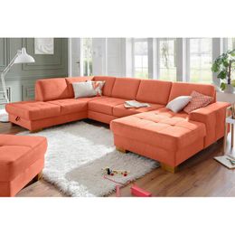 Home Affaire Wohnlandschaft &raquo;Puccini U-Form&laquo; mit Federkern, Sitztiefenverstellung, Kontrastnaht orange Luxus-Microfaser (100% Polyester);Luxus-