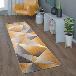 Paco Home Teppich &raquo;Smaragd 762&laquo; rechteckig 17 mm H&ouml;he Kurzflor, modernes geometrisches Design, Wohnzimmer, Schlafzimmer Gelb Obermaterial: 100%...