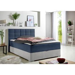 Maintal Boxspringbett mit Bettkasten und Topper blau