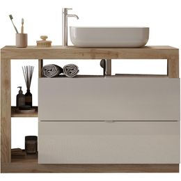 Welltime Waschtisch &raquo;Hamburg&laquo; 2 Schubk&auml;sten, Breite 110 cm, Soft-Close, inkl. Keramik-Aufsatzbecken braun
