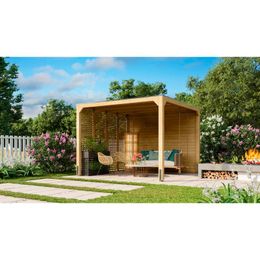 Karibu Holzpavillon &raquo;Cubus&laquo; mit Seiten- und Lamellenwand