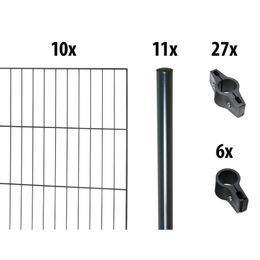 GARDEN 'N' MORE Einstabmattenzaun &raquo;mit Rundpfosten&laquo; 10 Elemente f&uuml;r 20 m, LxH: 200 x 103 cm, mit 11 Pfosten grau Kunststoff, Stahl