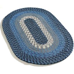 Dreams Teppich »Flecht-Teppich« oval 10 mm Höhe Flachgewebe, gestreift, handgefertigt, Scandi Look, Wohnzimmer blau Obermaterial: 100% Polyester B...