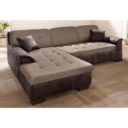 Home Affaire Ecksofa »Bergen« wahlweise mit Bettfunktion L-Form dunkelbraun/beige
