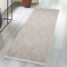 Carpet City Teppich »CLASICO 0052« rechteckig 11 mm Höhe Läufer, Kurzflor, Hochtief-Muster, Boho, Fransen, Wohnzimmer beige Obermaterial: 100%...