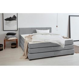 OTTO products Boxspringbett »Peetu« Taschenfederkern-Matratze, in 4 Breiten und 4 Farben, incl. Topper graublau