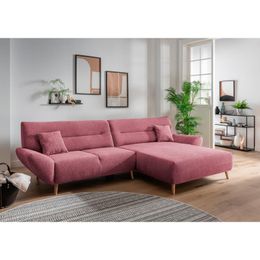 Inosign Ecksofa »Drago, elegant und zeitlos, komfortabel, Holzfuß, L-Form« frei im Raum stellbar, inkl. 2 Zierkissen Brombeere